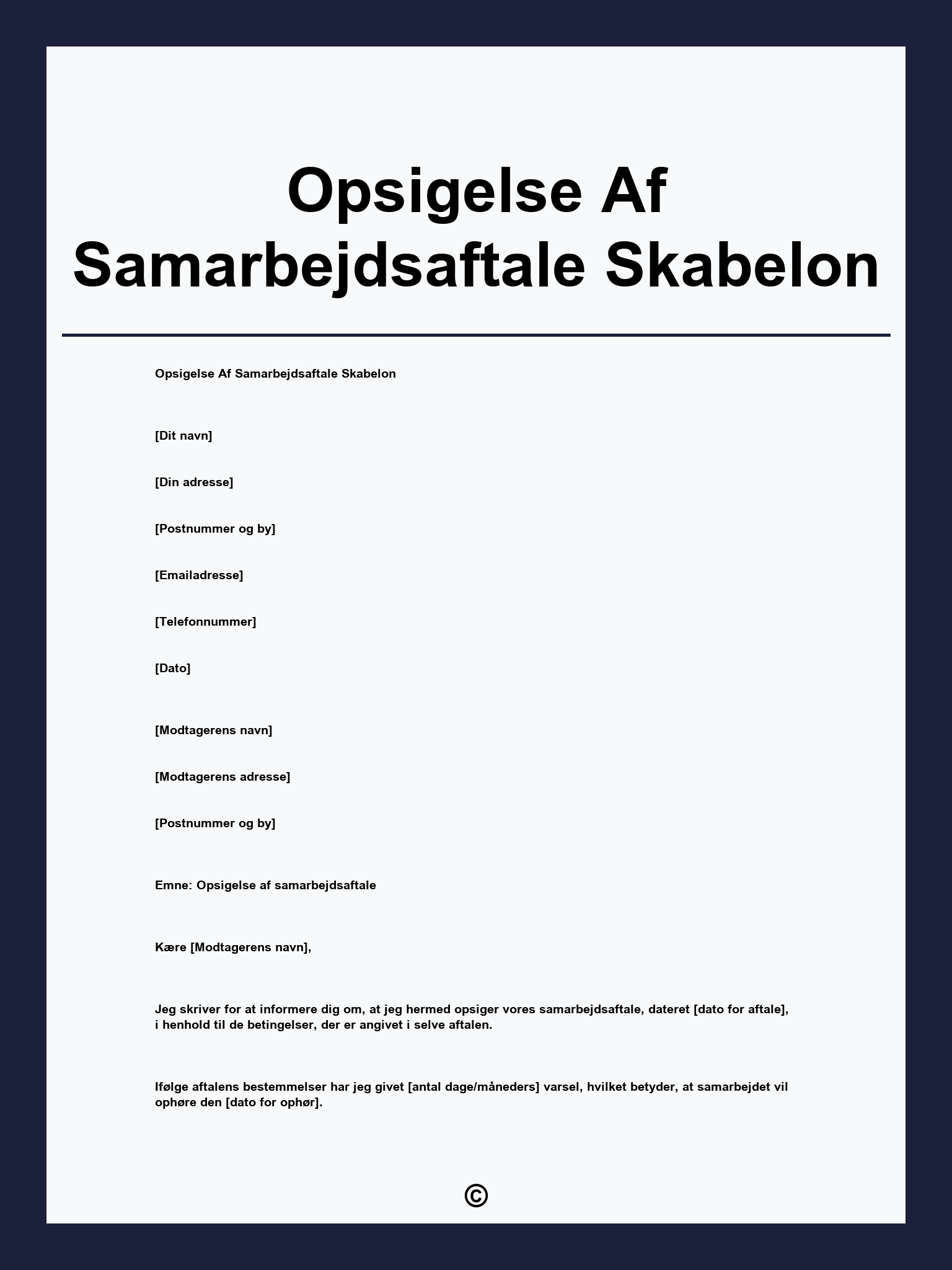 Opsigelse Af Samarbejdsaftale Skabelon